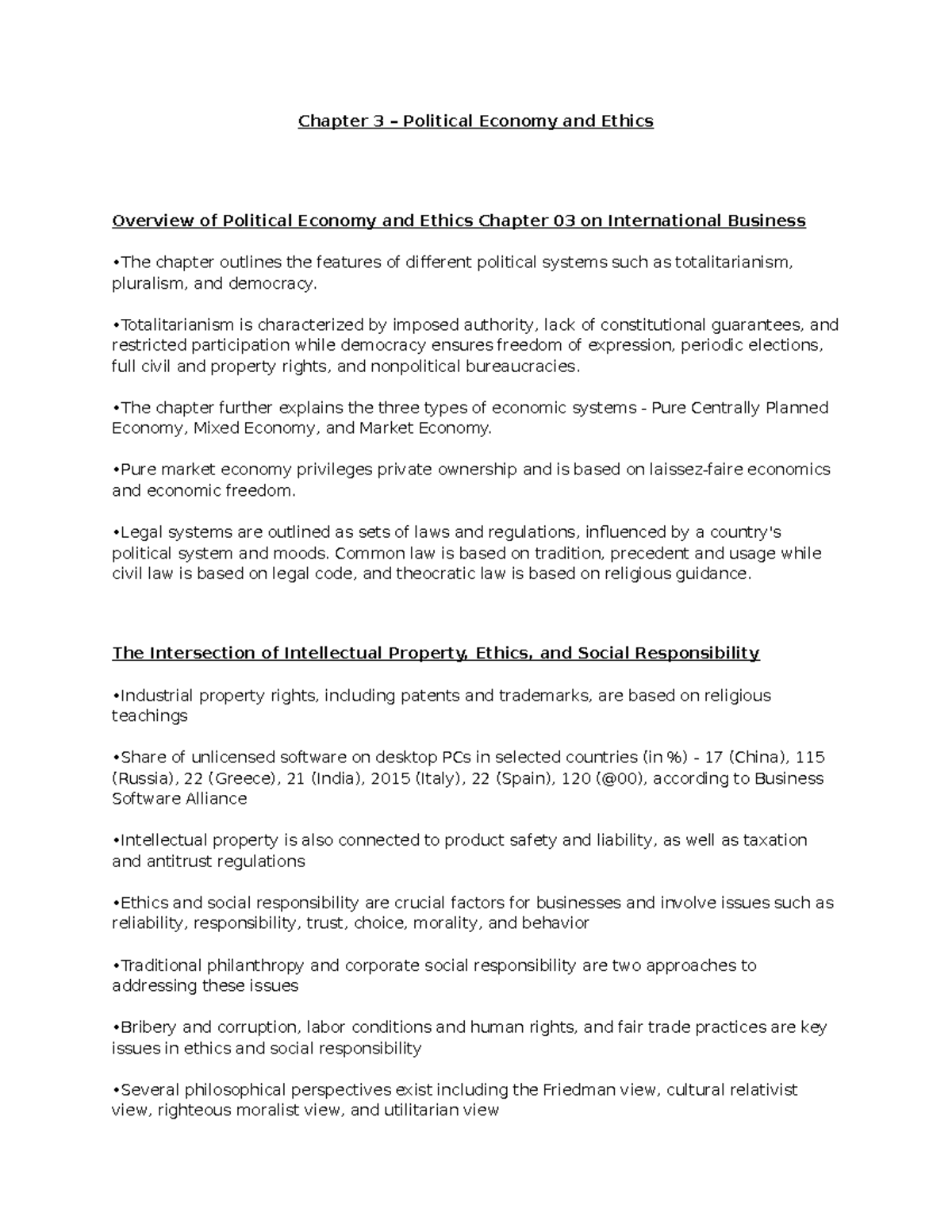 Chapter 3 - Political Economy, Ethics, and Social Responsibility - Studocu
