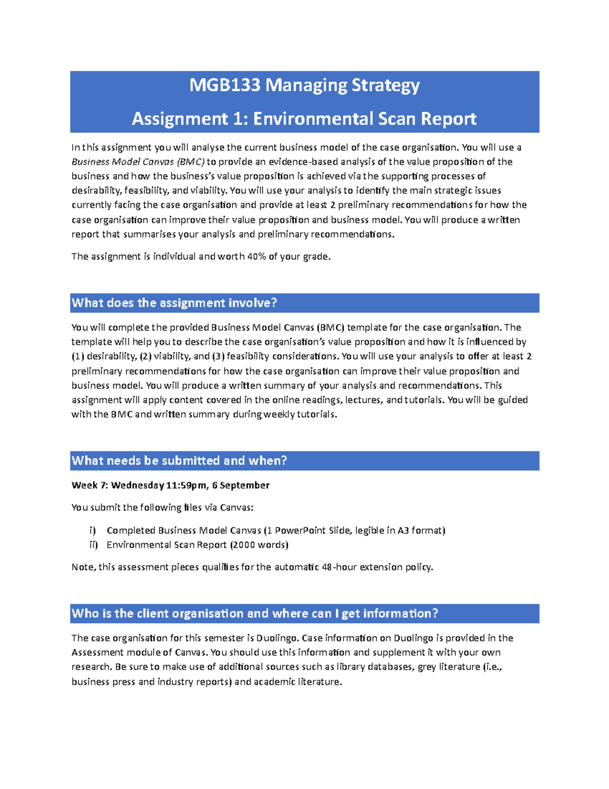 MGB133 - Sem 2 23 - A1 - Environmental Scan Report Guidelines - Studocu