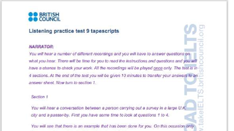 BRITISH COUNCIL Listening Practice Test 9 - Tapescripts and Answers ...