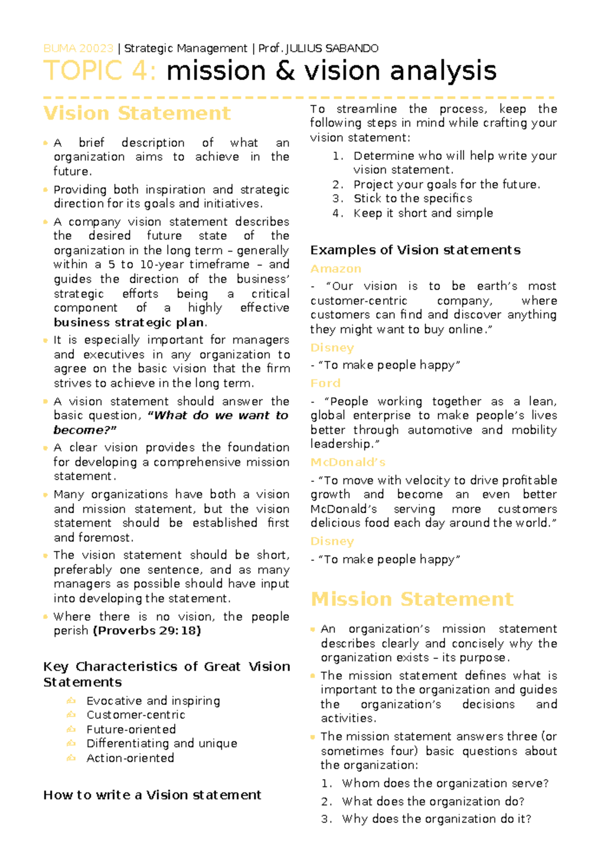 Topic 4 lecture - reviewer for strategic management. - BUMA 20023 ...