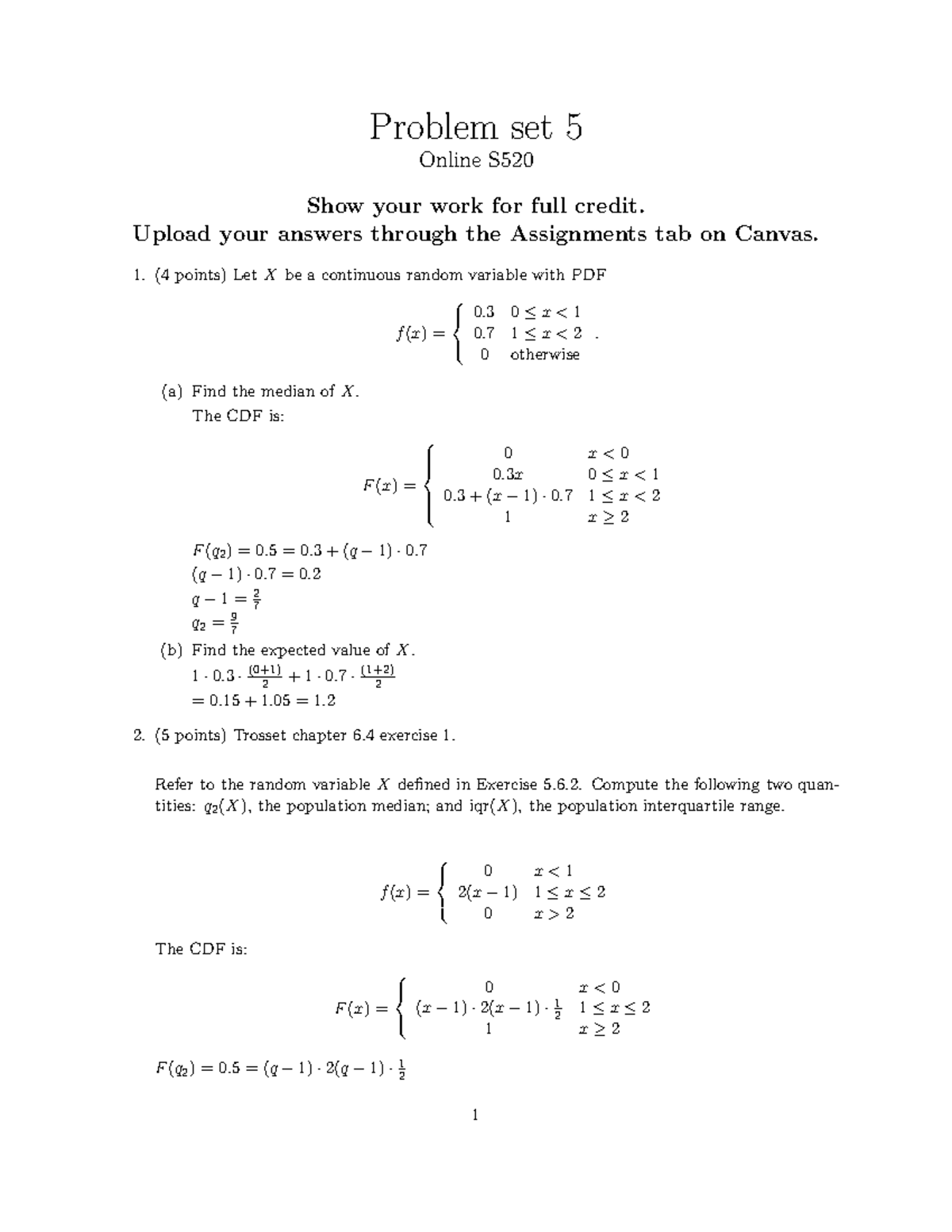 S520 PS5 - S520 - Problem set 5 Online S Show your work for full credit. Upload your answers ...