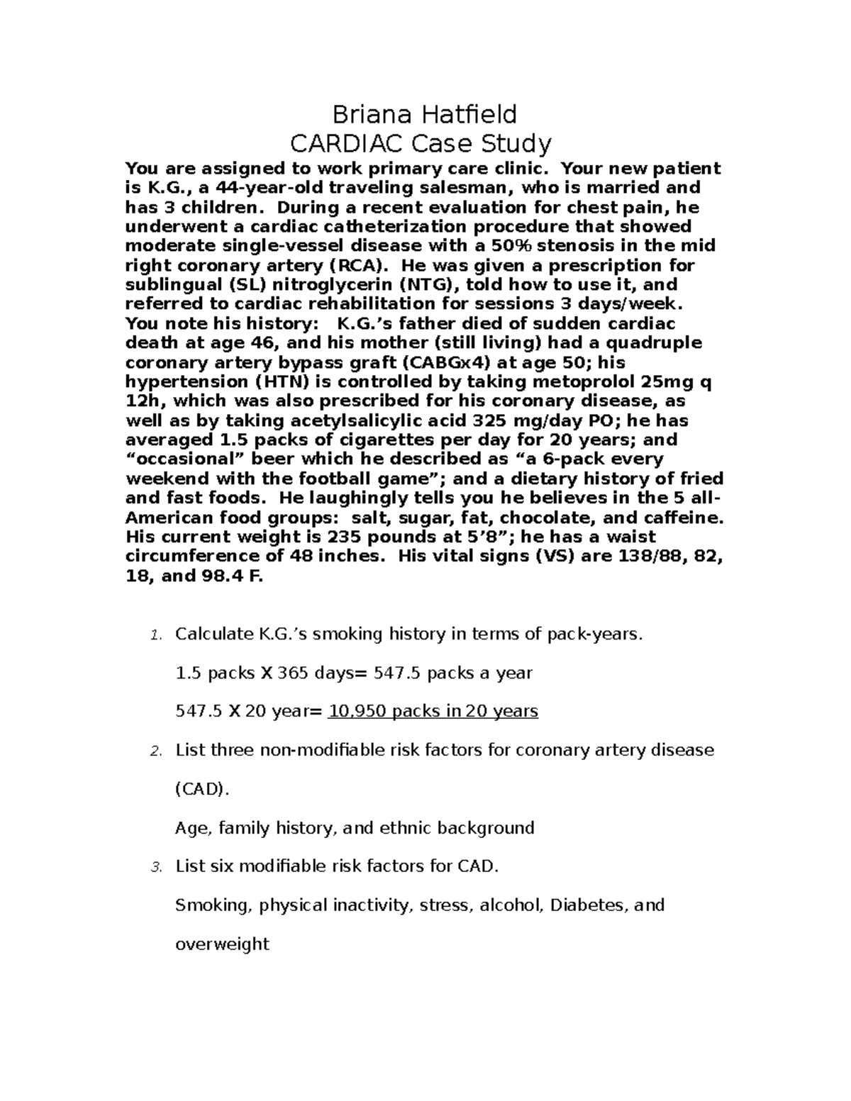 CARDIAC Case Study: Assessment & Management of Patient K.G. - Studocu