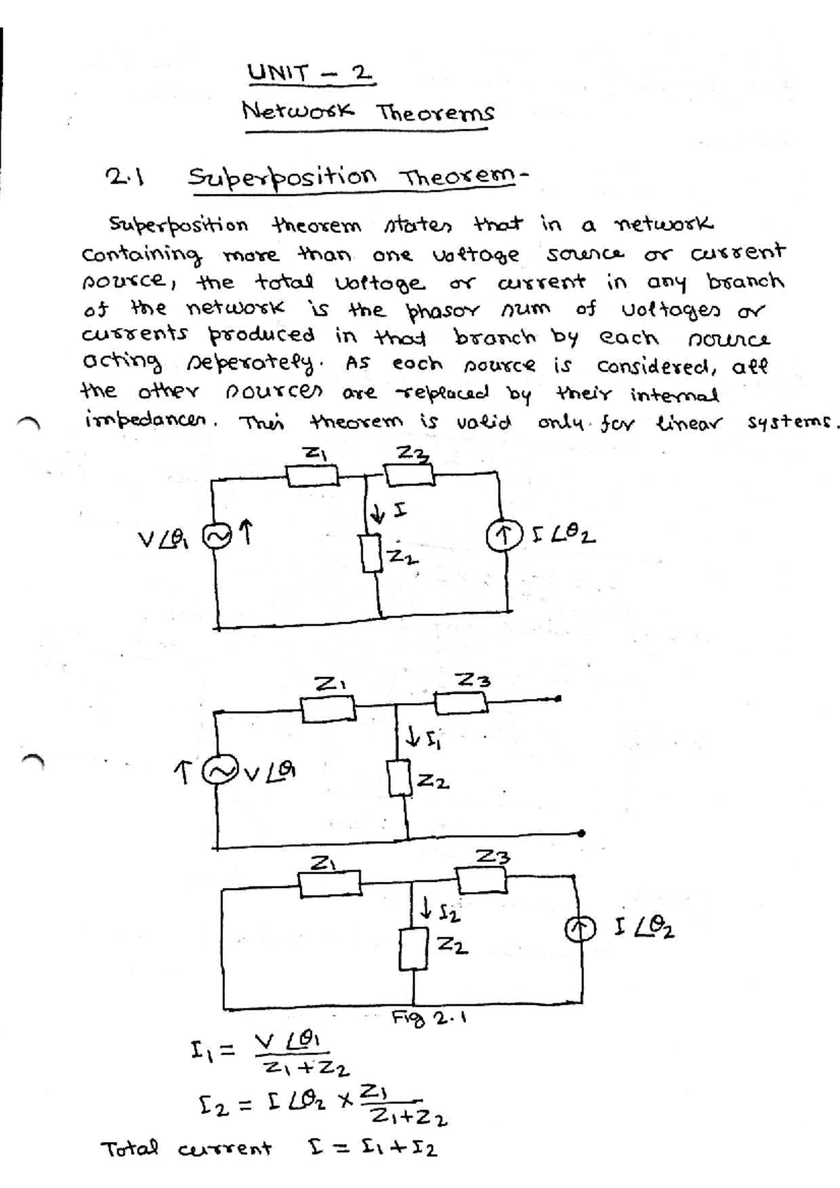 NAS Unit-2 Network Theorems: Superposition and Equivalent Circuits - Studocu