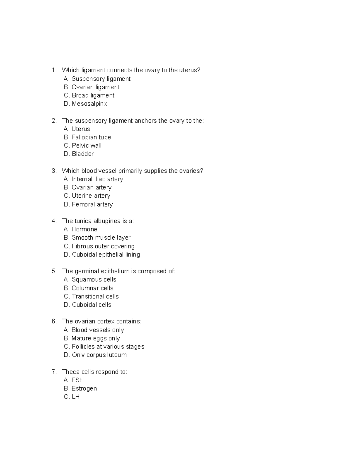 Female Reproductive System Quiz Questions (BIO 101) - Studocu