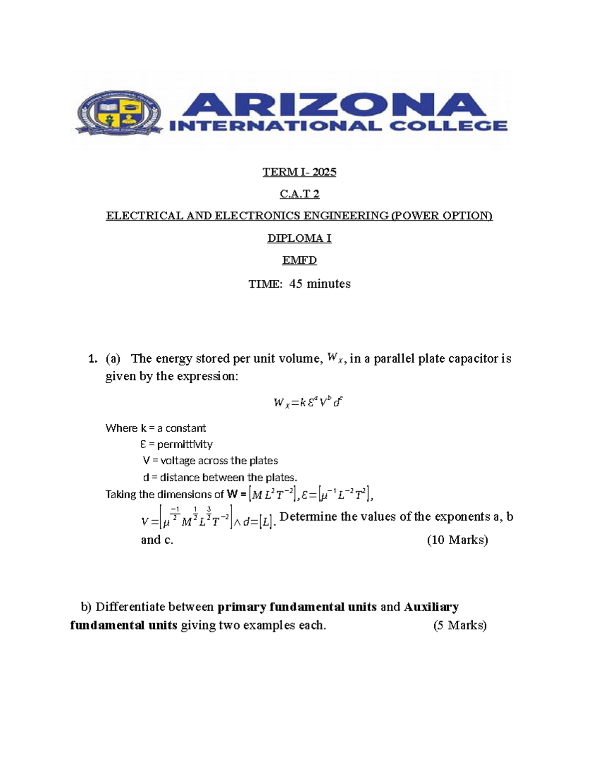 CAT 2 EMFD DIP I - Electrical & Electronics Engineering Past Papers ...