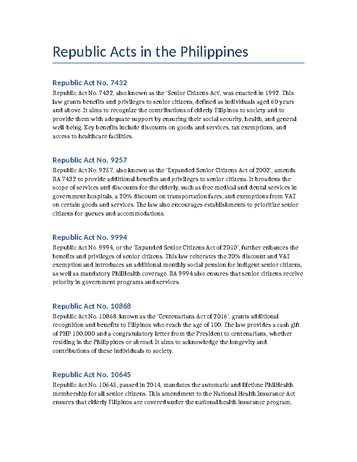 Republic Acts Philippines - Republic Acts in the Philippines Republic ...