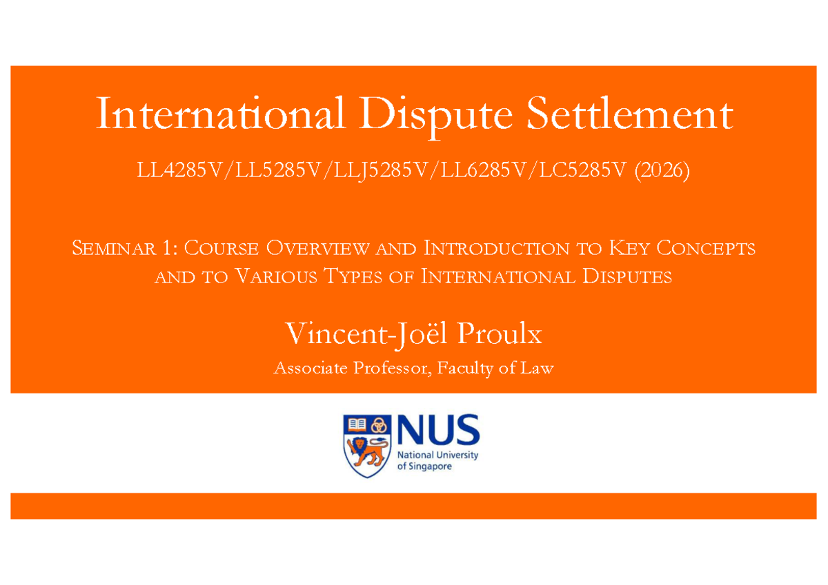 International Dispute Settlement (2026) Seminar 1: Key Concepts ...