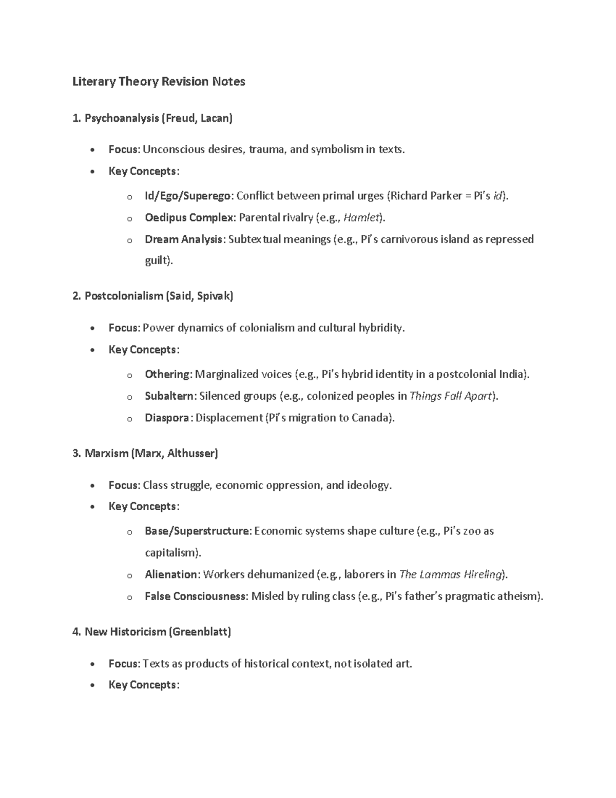 Literary Theory Revision Notes: Psychoanalysis to Postmodernism - Studocu