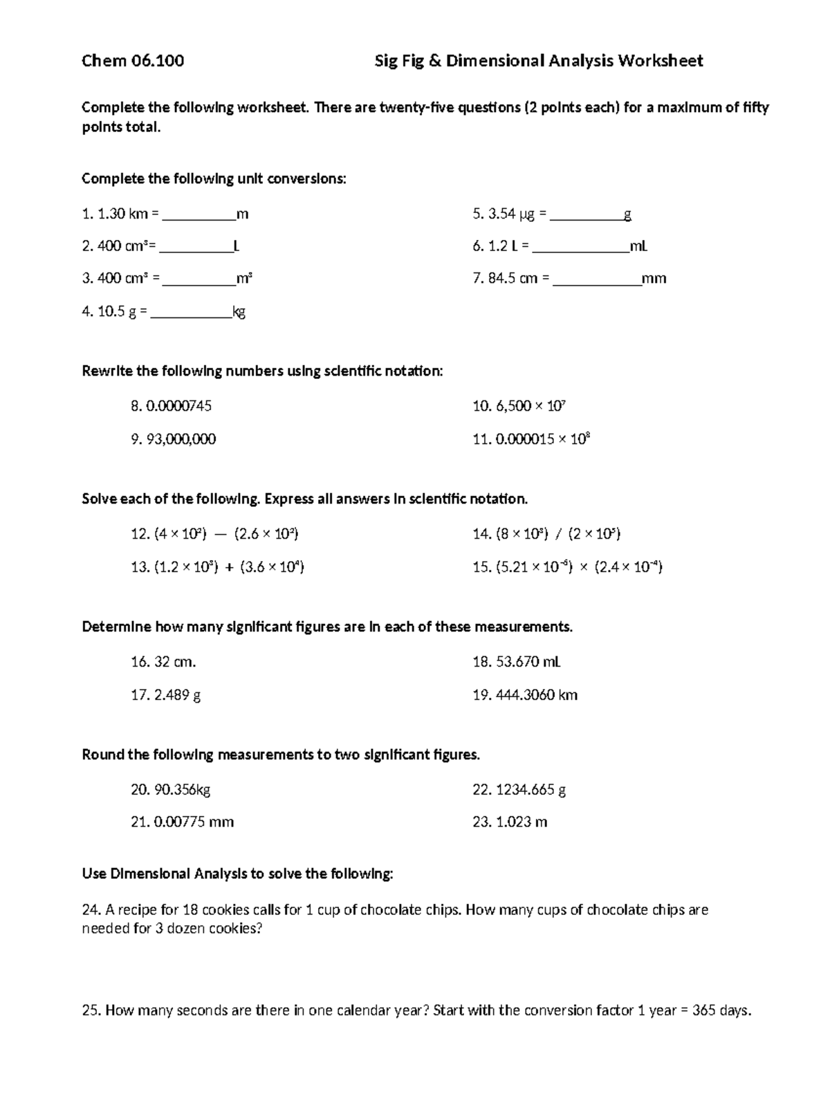 0. Sig Fig Worksheet-2 - klsmnklcmnk - Chem 06 Sig Fig & Dimensional ...