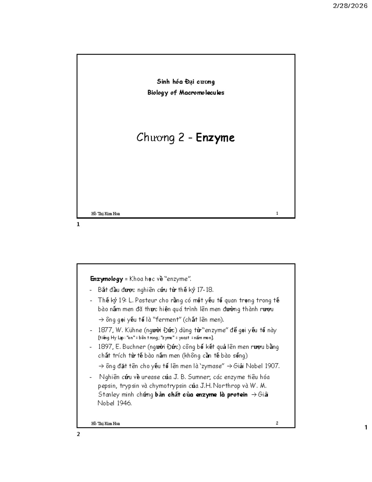 Bài Giảng Sinh Hóa Đại Cương SHDC: Chương 2 - Enzyme - Studocu