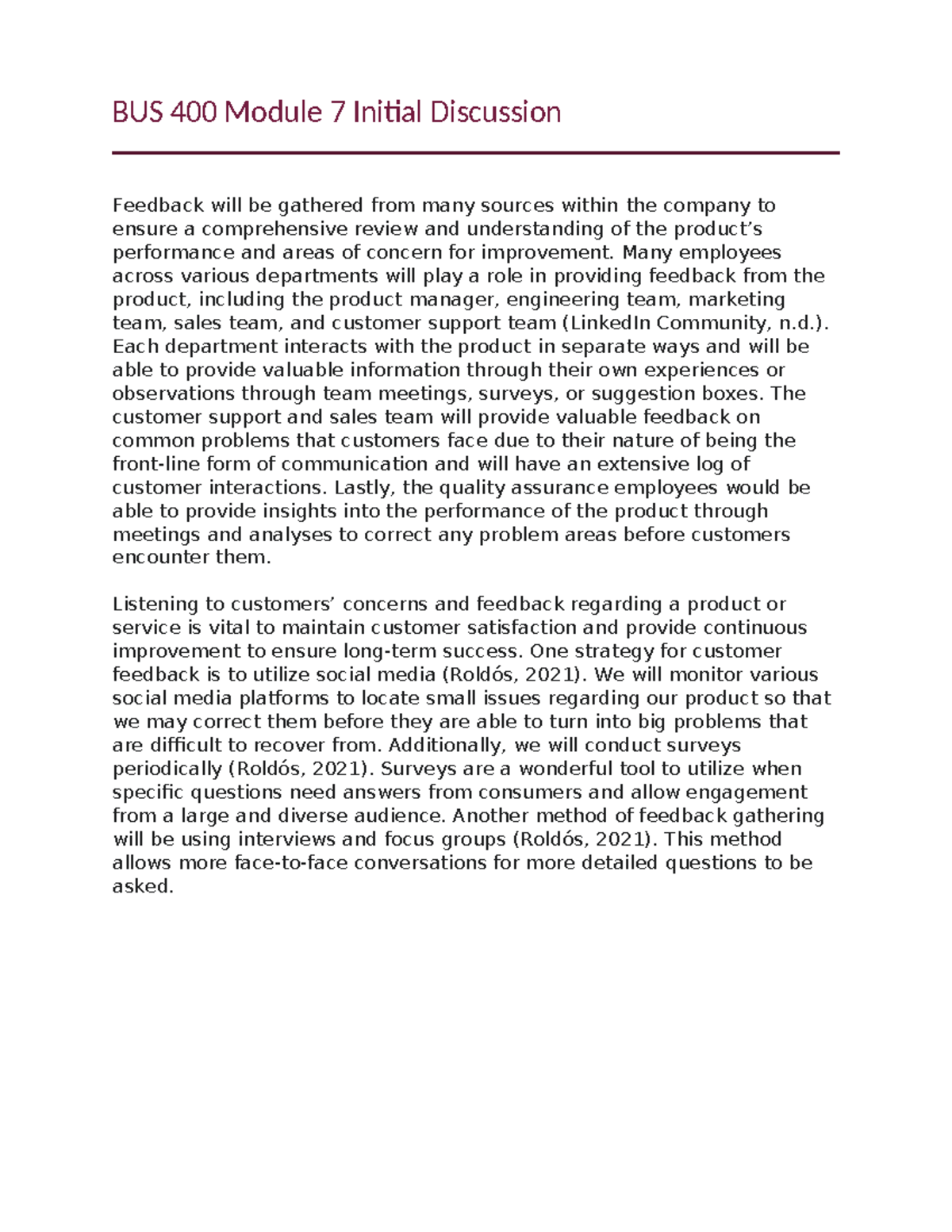 BUS 400 Module 7 Discussion Notes & Insights on Feedback Strategies ...
