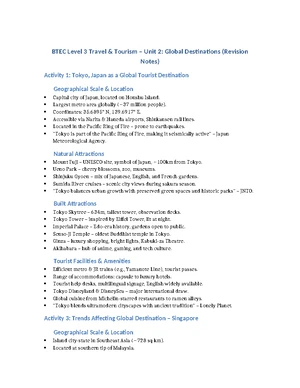 Unit 1 Revision Questions: The World of Travel and Tourism - Studocu