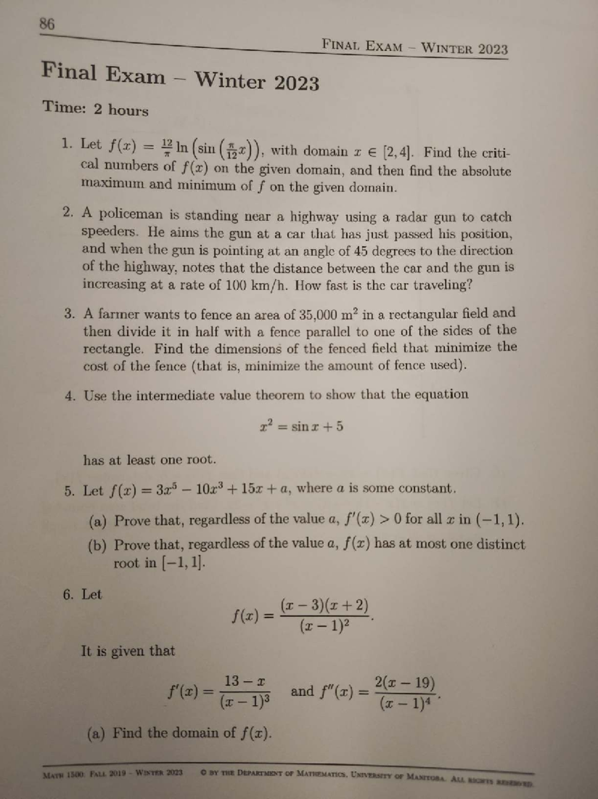 MATH 1500: FINAL EXAM SOLUTIONS WINTER 2023 - Studocu