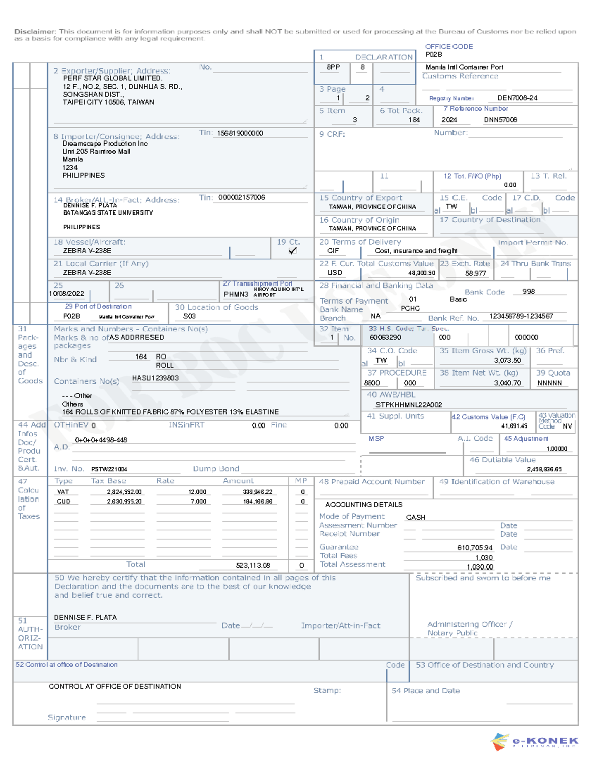 Denis - SAD Documents - P02B 8PP 8 Manila Intl Container Port 1 2 3 184 2024 DNN Dreamscape ...