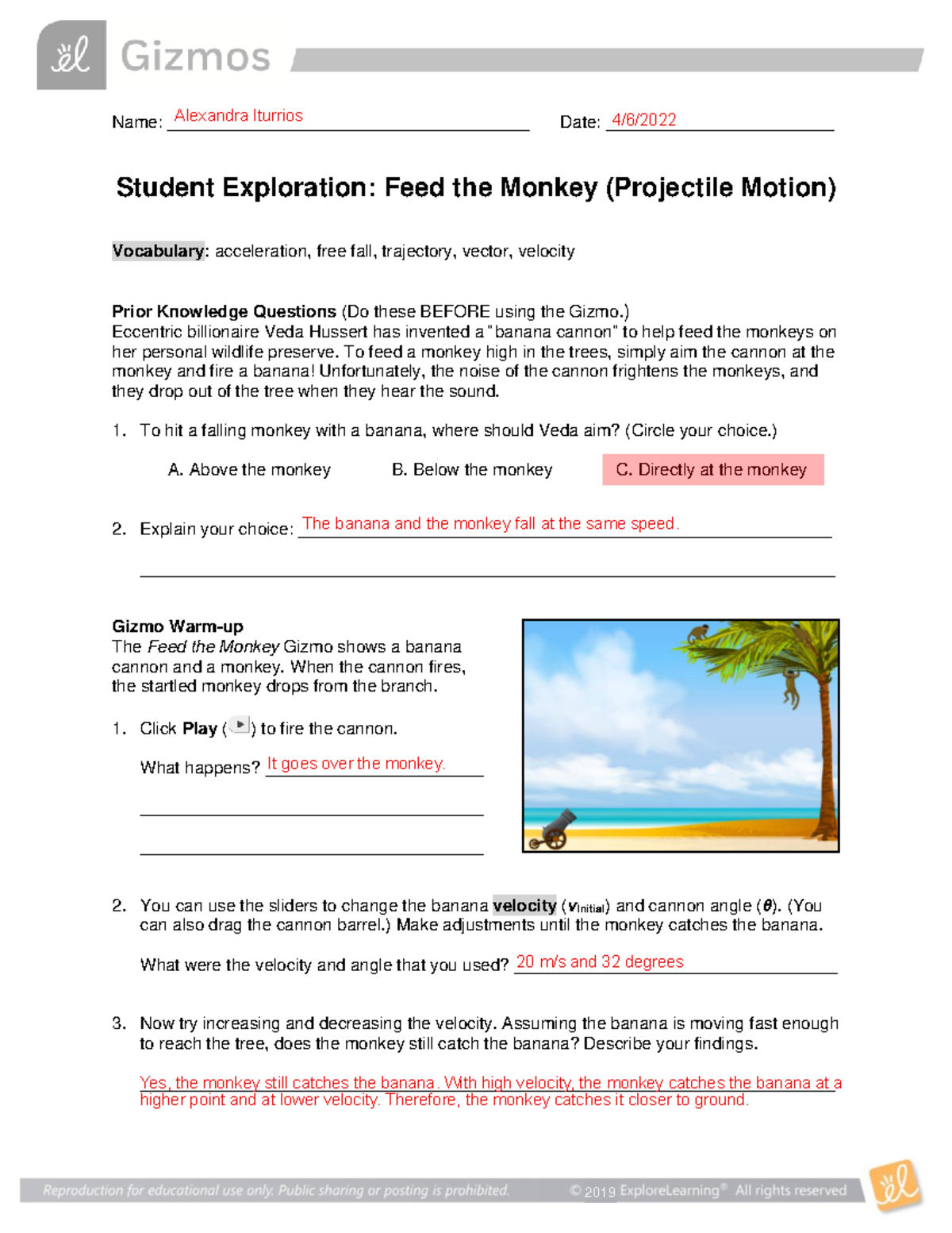 Understanding Projectile Motion: Feed the Monkey Gizmo Activity SE ...