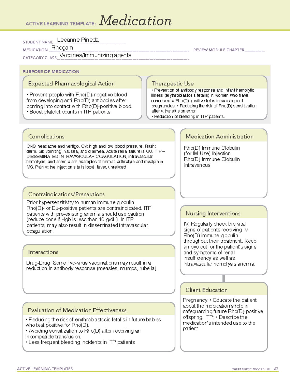 Rhogam - ATI LEARNING TEMPLATE - ACTIVE LEARNING TEMPLATES THERAPEUTIC ...