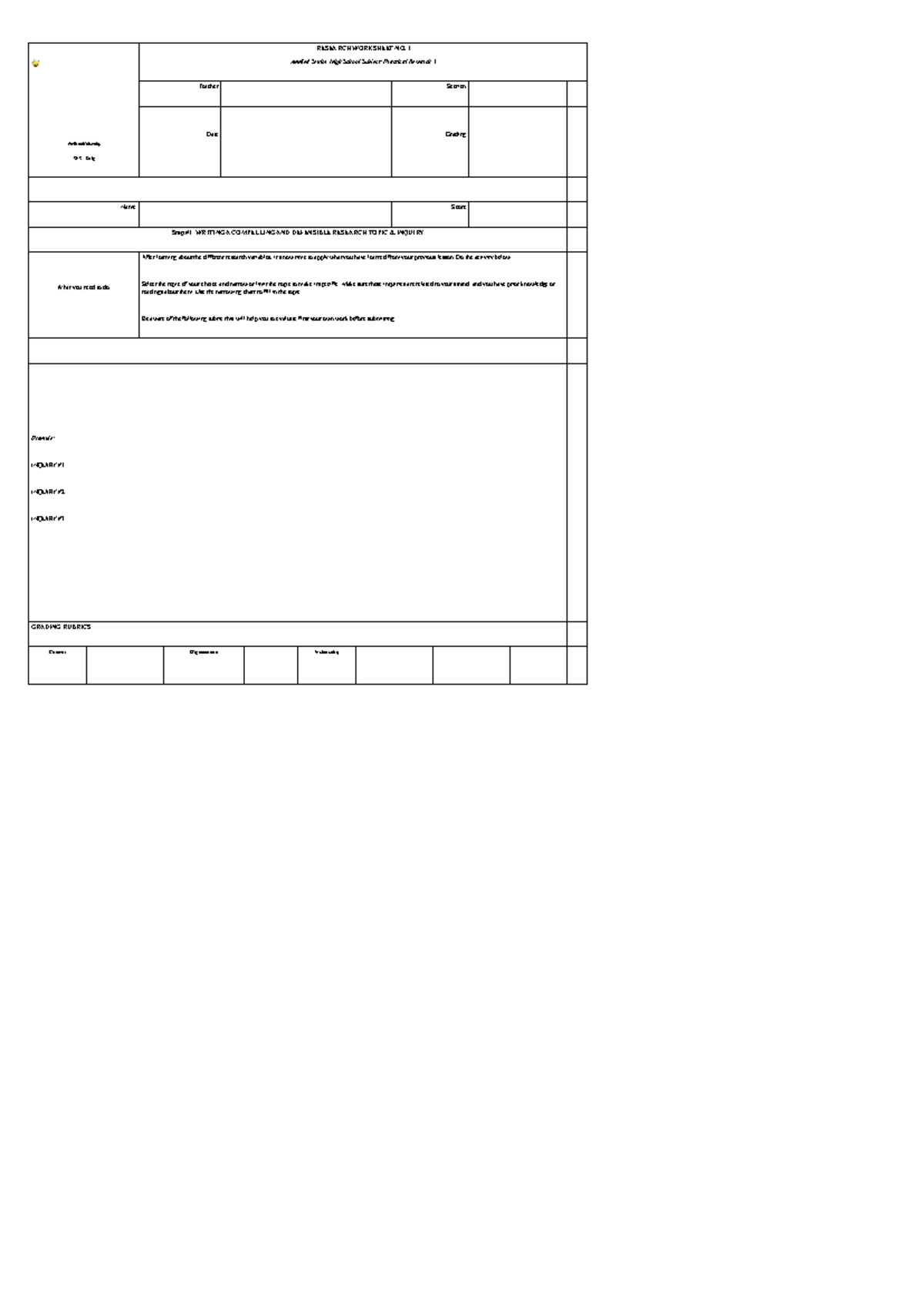 RESEARCH WORKSHEET NO. 1: Crafting a Defensible Research Topic - Studocu