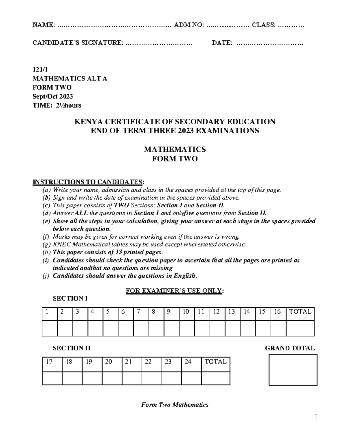 Maths FORM 2 QS - Text books 2025 - Summary Education - NAME: - Studocu