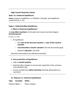 High School Chemistry Notes Topic 10: Chemical Kinetics (3 Pages) - Studocu