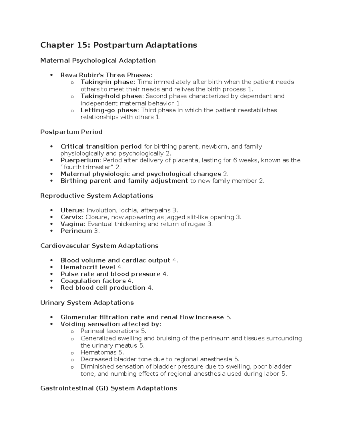 Chapter 15: Postpartum Adaptations Study Guide for Maternal Health ...