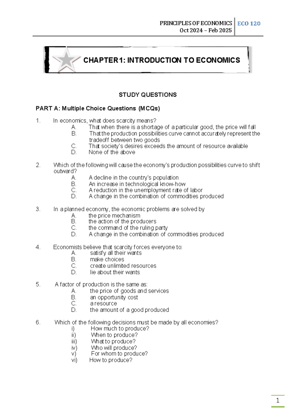 ECO120 Final Exam Compilation Study Questions (Oct 2024 - Feb 2025 ...