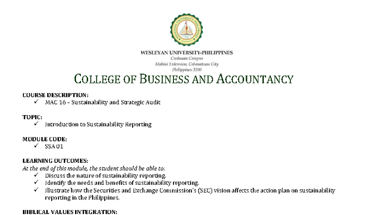SSA 01 - Overview of Sustainability Reporting and Its Importance - Studocu