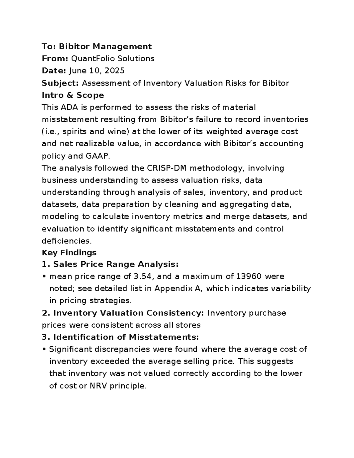 Memo Example: Inventory Valuation Risks Assessment - Lec Notes - Studocu