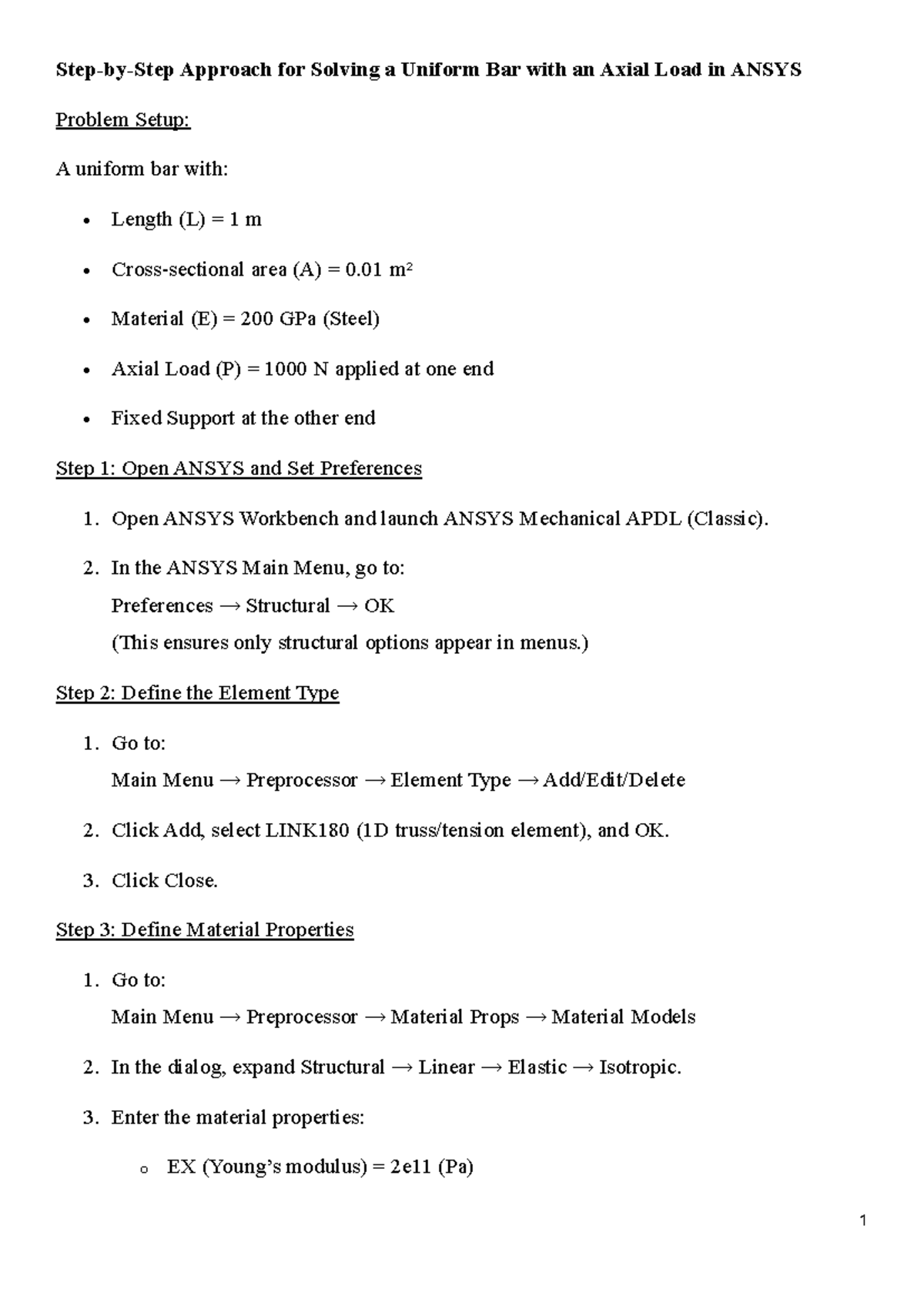 ANSYS Steps for Solving Axial Load on Uniform and Stepped Bars - Studocu