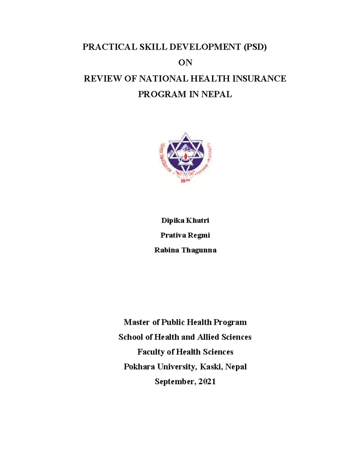 PSD 615 Practical Skill Development Report on National Health Insurance ...