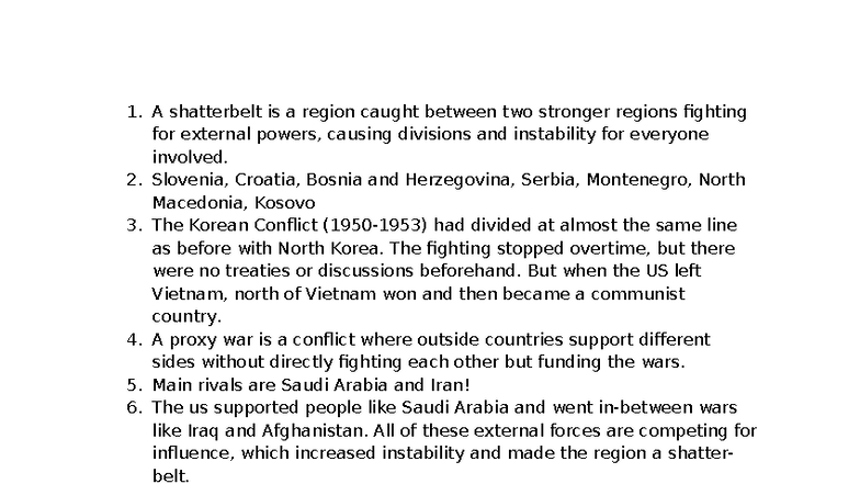 4.3 Political Power: Understanding Shatterbelts and Proxy Wars - Studocu