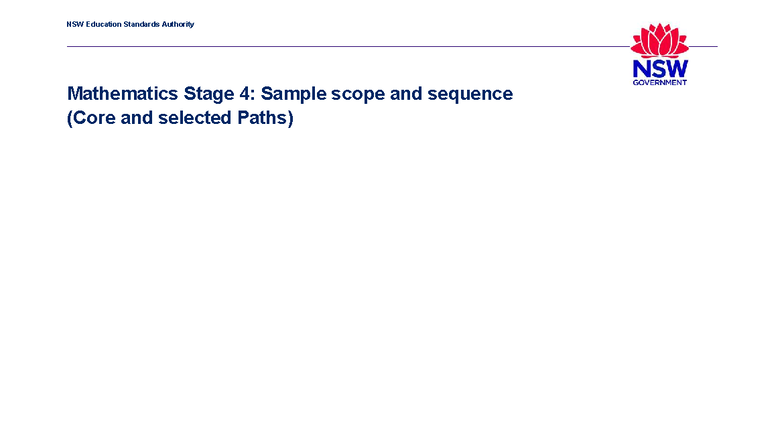 Mathematics Stages 4–5: Sample Scope & Sequence (Core & Selected Paths ...