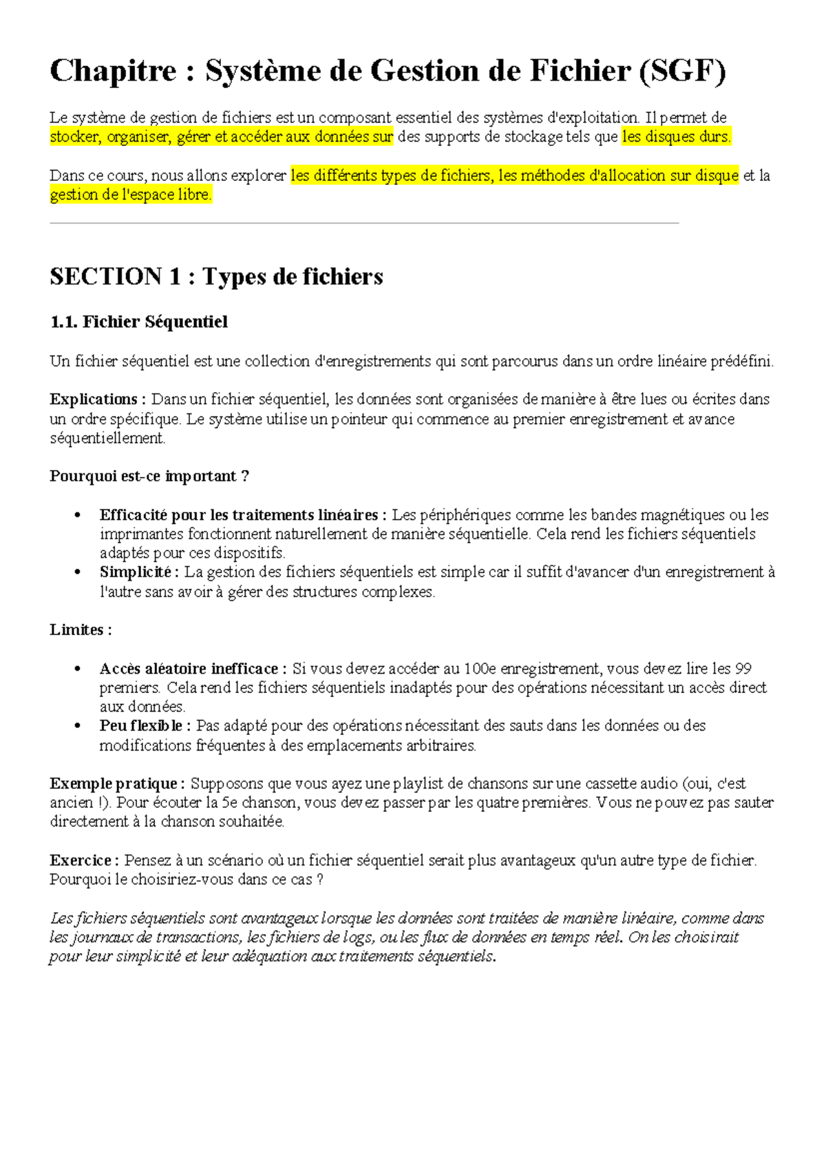 Système de Fichier et Mémoire - Cours SGF 2023 - Studocu