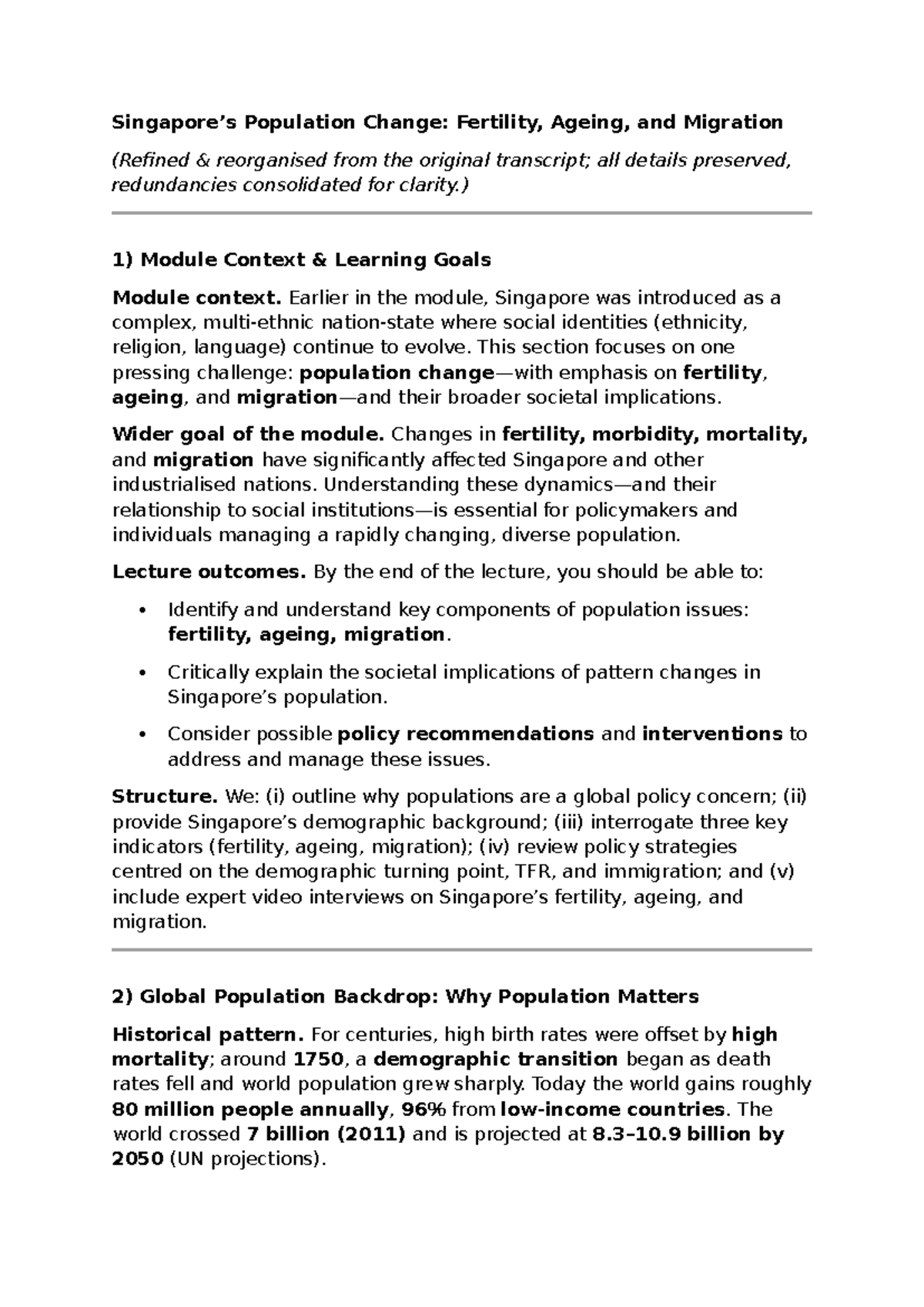 Population Change: Fertility, Ageing, and Migration (Module Lecture ...