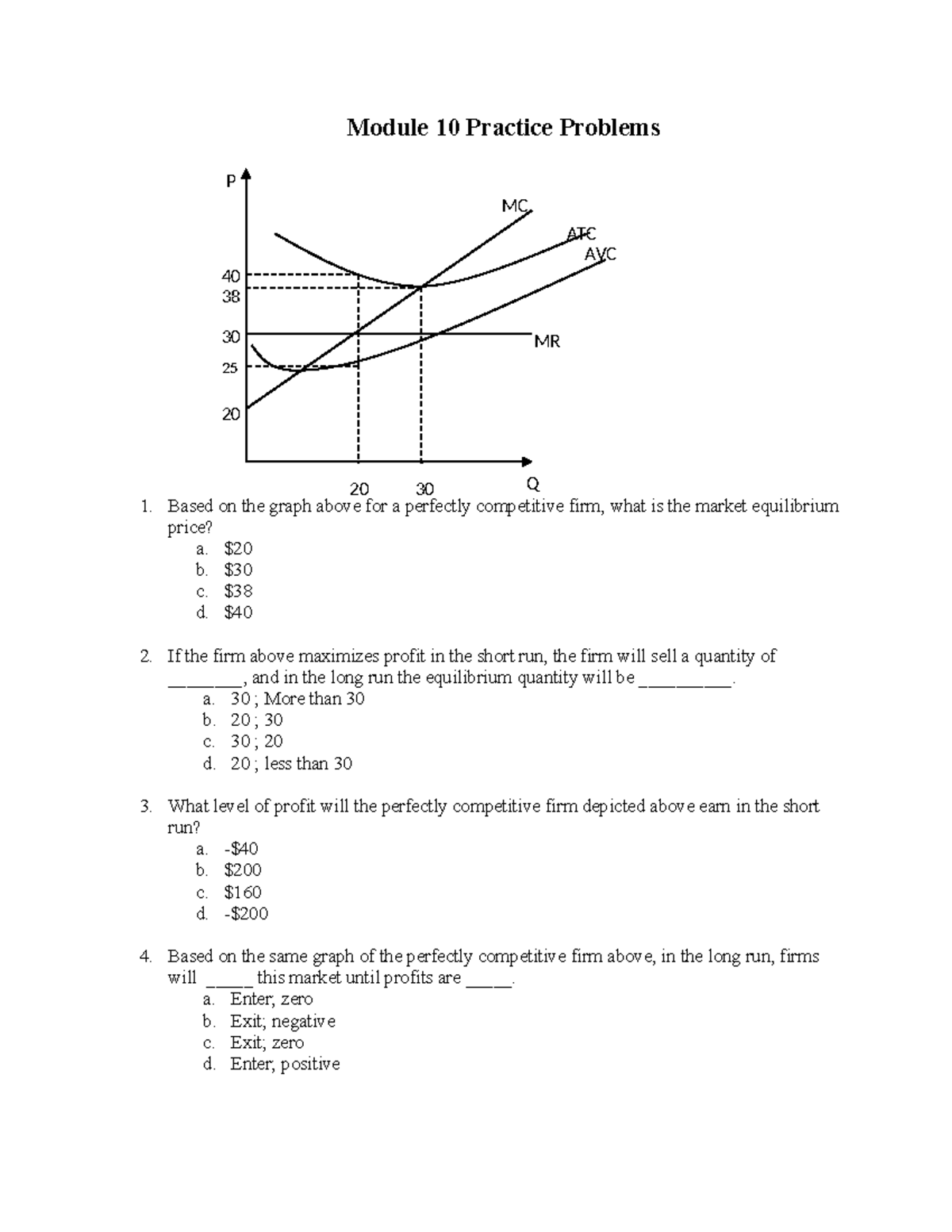 Module 10 Practice Problems: Perfect Competition Analysis - Studocu