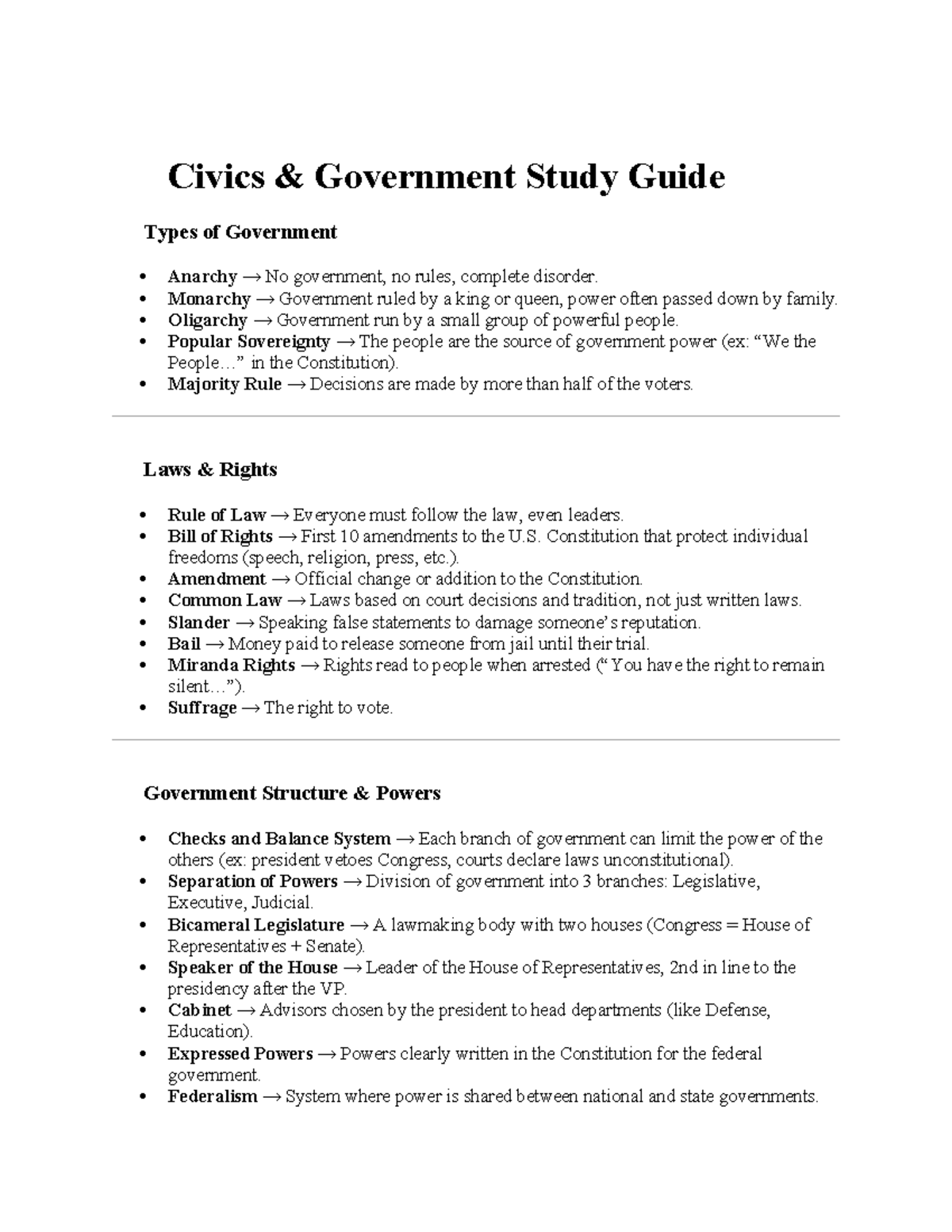 Civics 101: Types of Government Study Guide - Studocu
