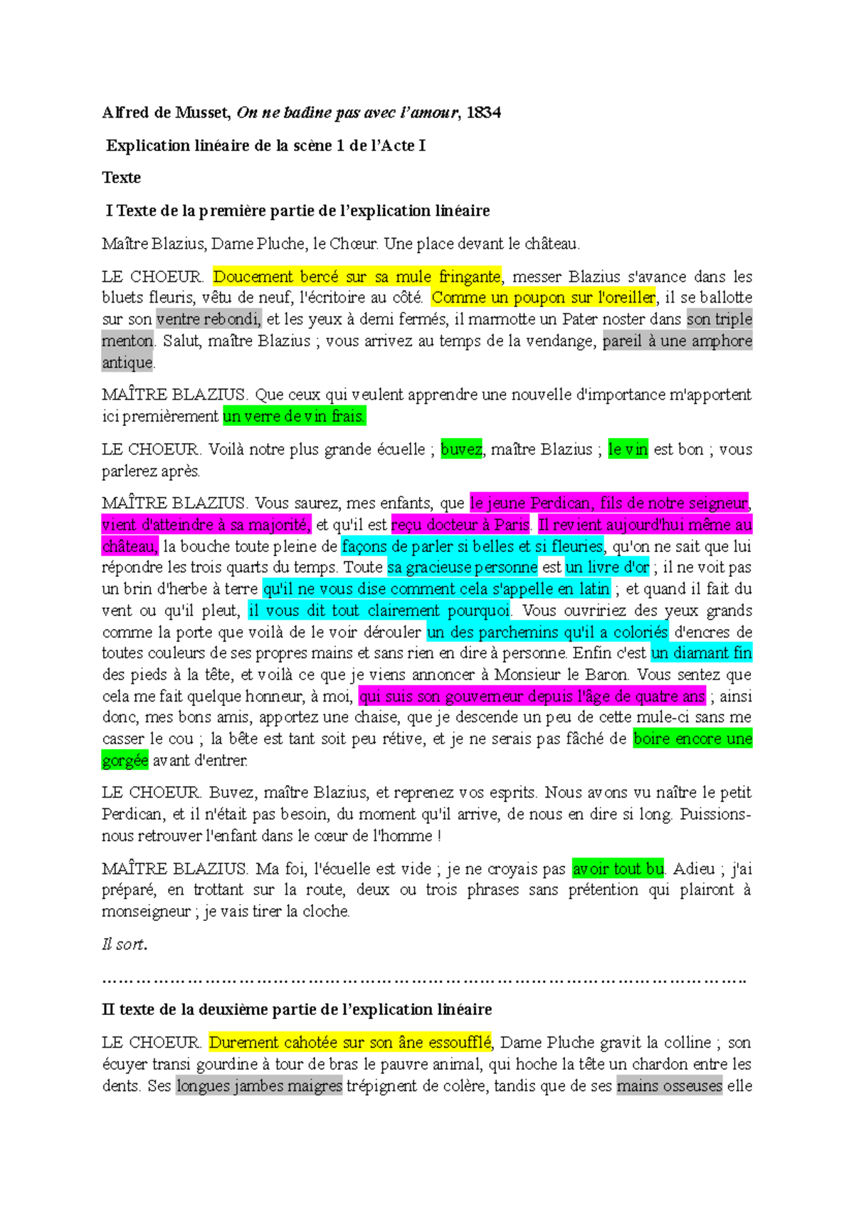 LL Acte I Sc ne 1 Explication Lin aire De On Ne Badine Pas Avec L