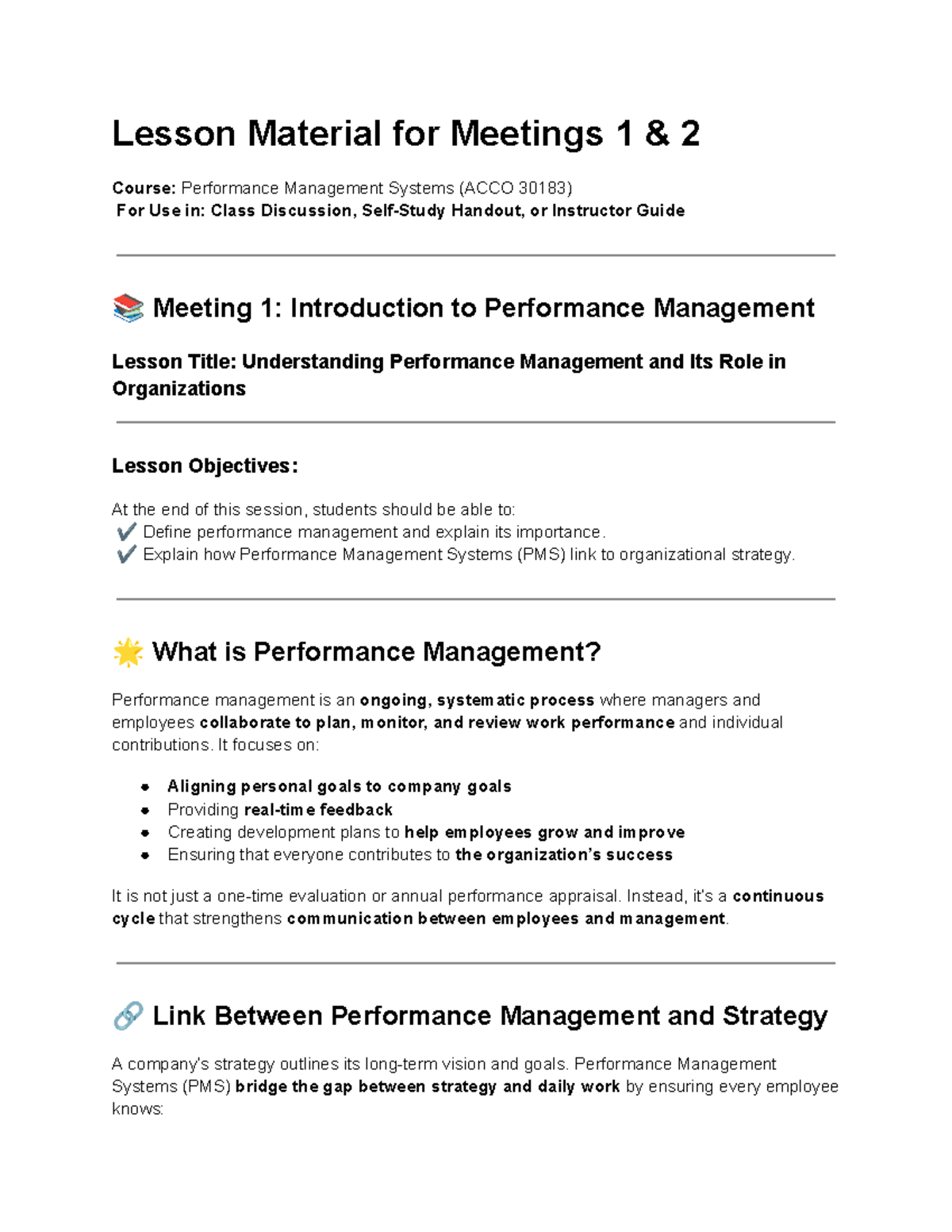 PMS Lesson Material for Meetings 1 & 2 - Lesson Material for Meetings 1 ...