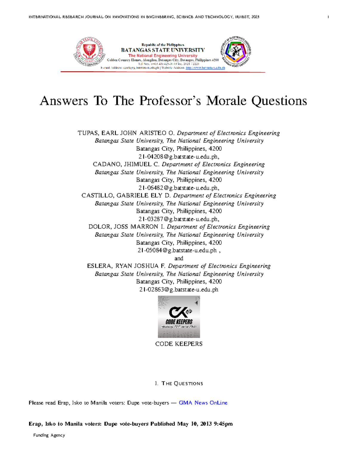 CODE- Keepers-TEST6 - Laws and professional Ethics - Answers To The ...