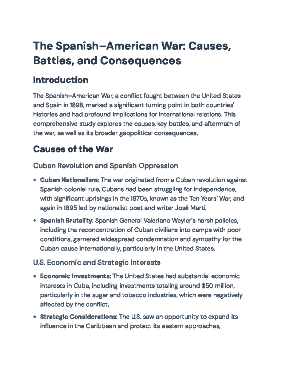 The Spanish–American War: Causes, Battles, and Consequences (HIST 101 ...