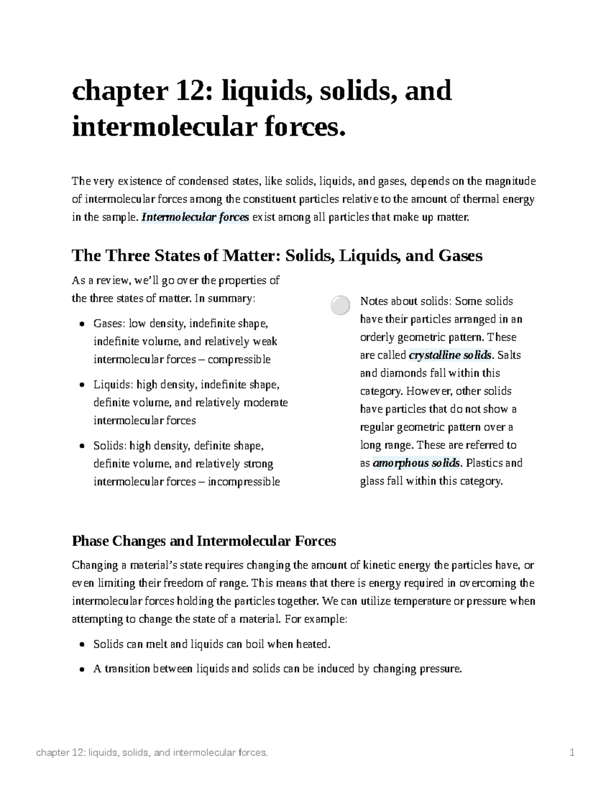 Chapter 12 - Liquids, Solids, and Intermolecular Forces - chapter 12 ...