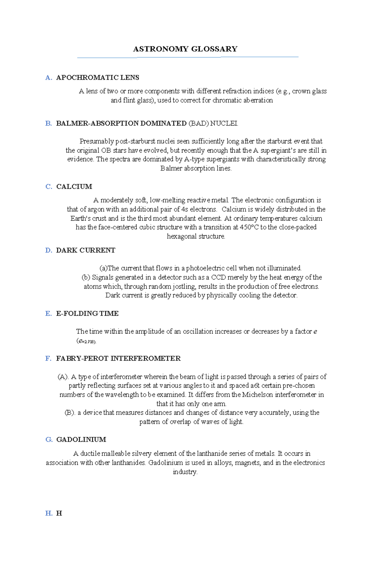 Astronomy Glossary: Key Definitions and Concepts - Studocu
