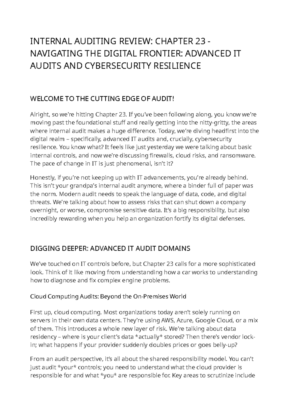 Internal Auditing Insights: Chapter 23 - Advanced IT Audits ...