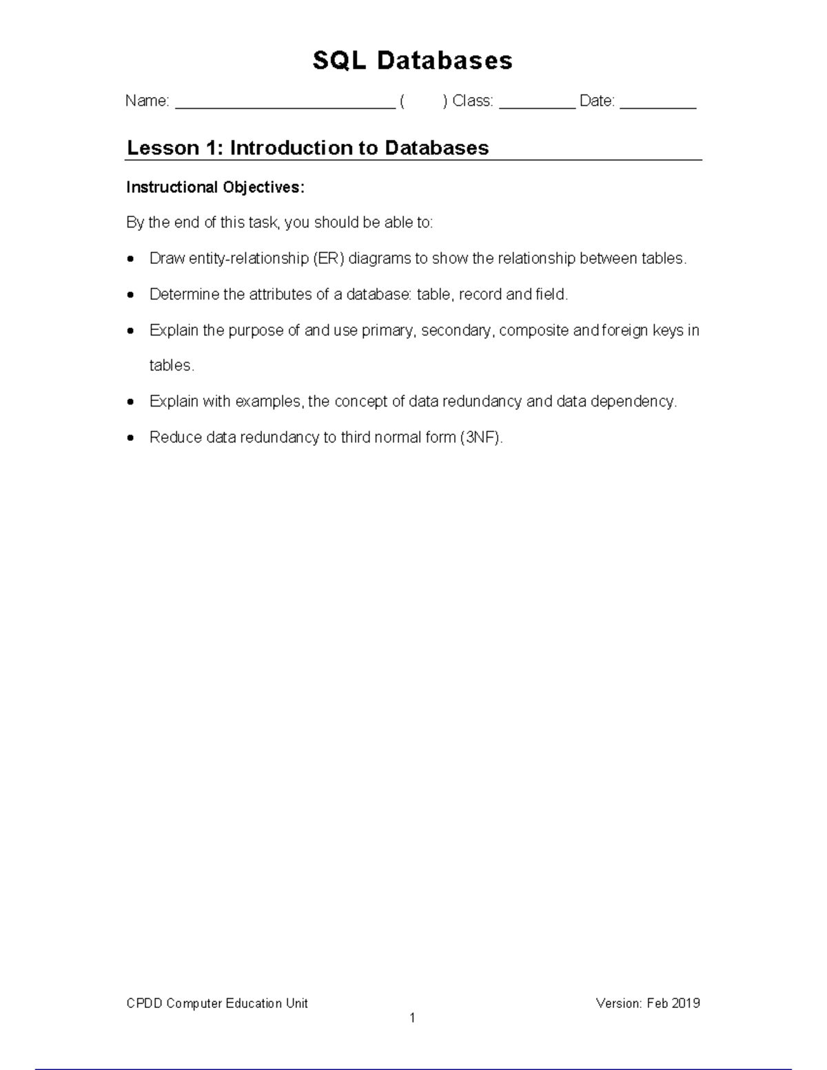 CPDD SQL Databases Lesson 1: Intro to Database Concepts - Studocu