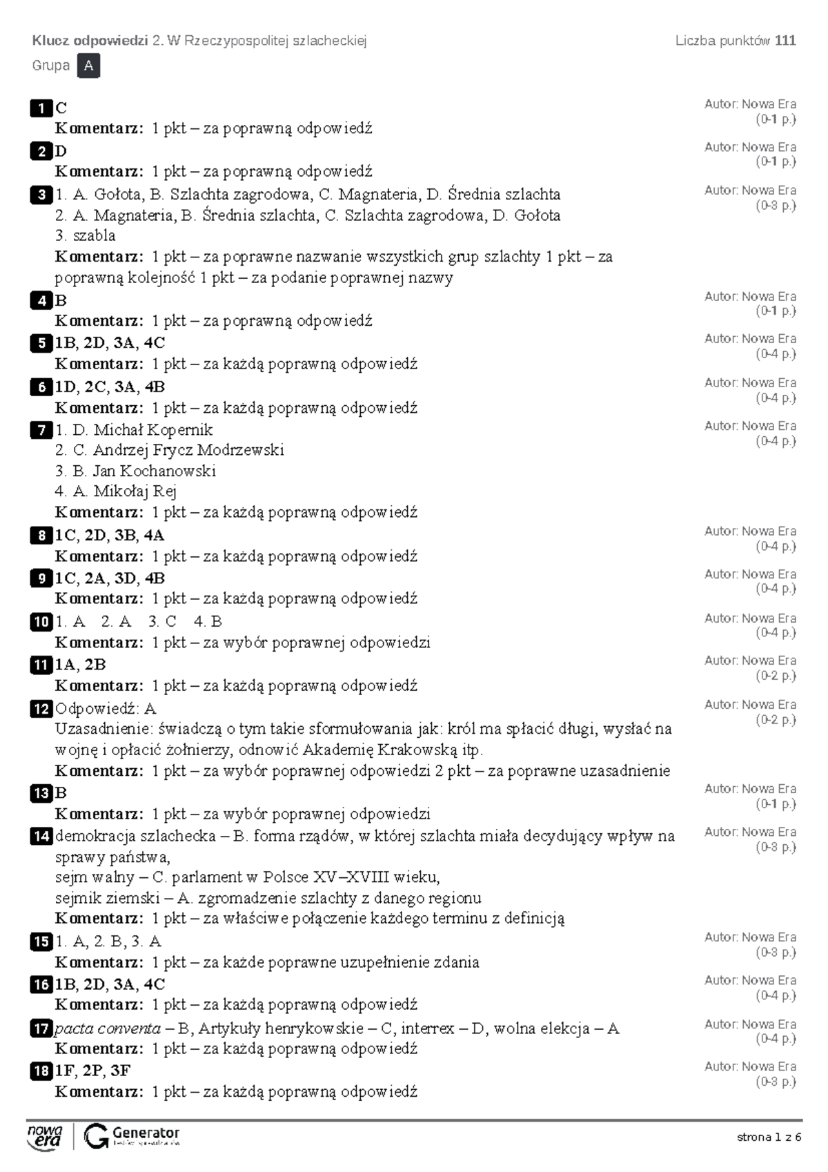 Klucz odpowiedzi: 2. W Rzeczypospolitej szlacheckiej (Nowa Era) - Studocu
