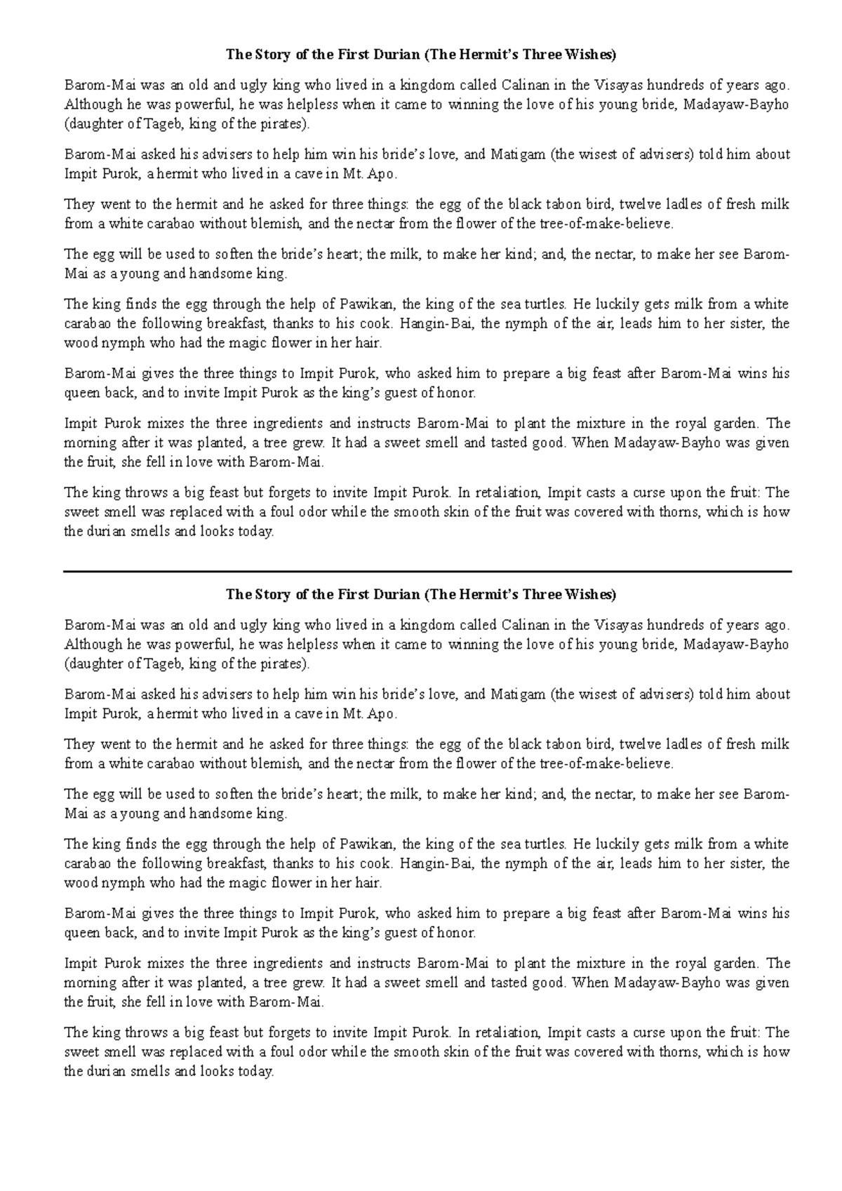 The Story of the First Durian (The Hermit’s Three Wishes) - The Story ...