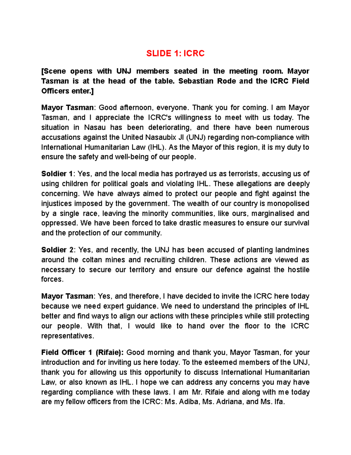 IHL Draft Script Notes: UNJ Meeting with ICRC on Humanitarian Law - Studocu