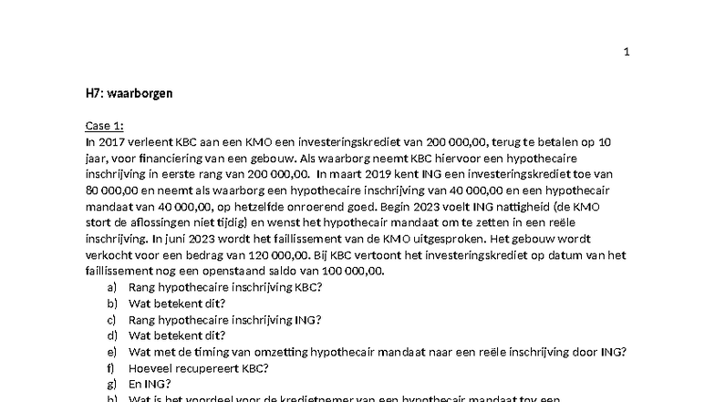 1 H7: Waarborgen in Financiële Analyse en Kredieten - Case Studies ...