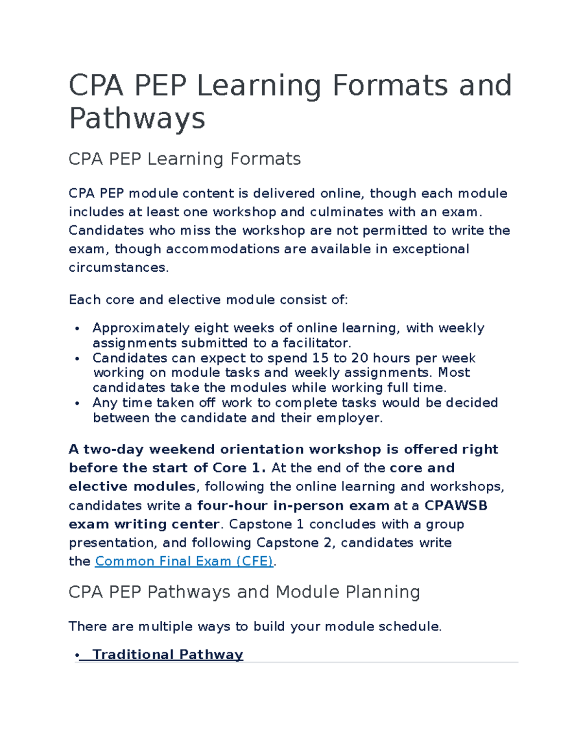 CPA PEP Learning Formats & Pathways Overview - Studocu