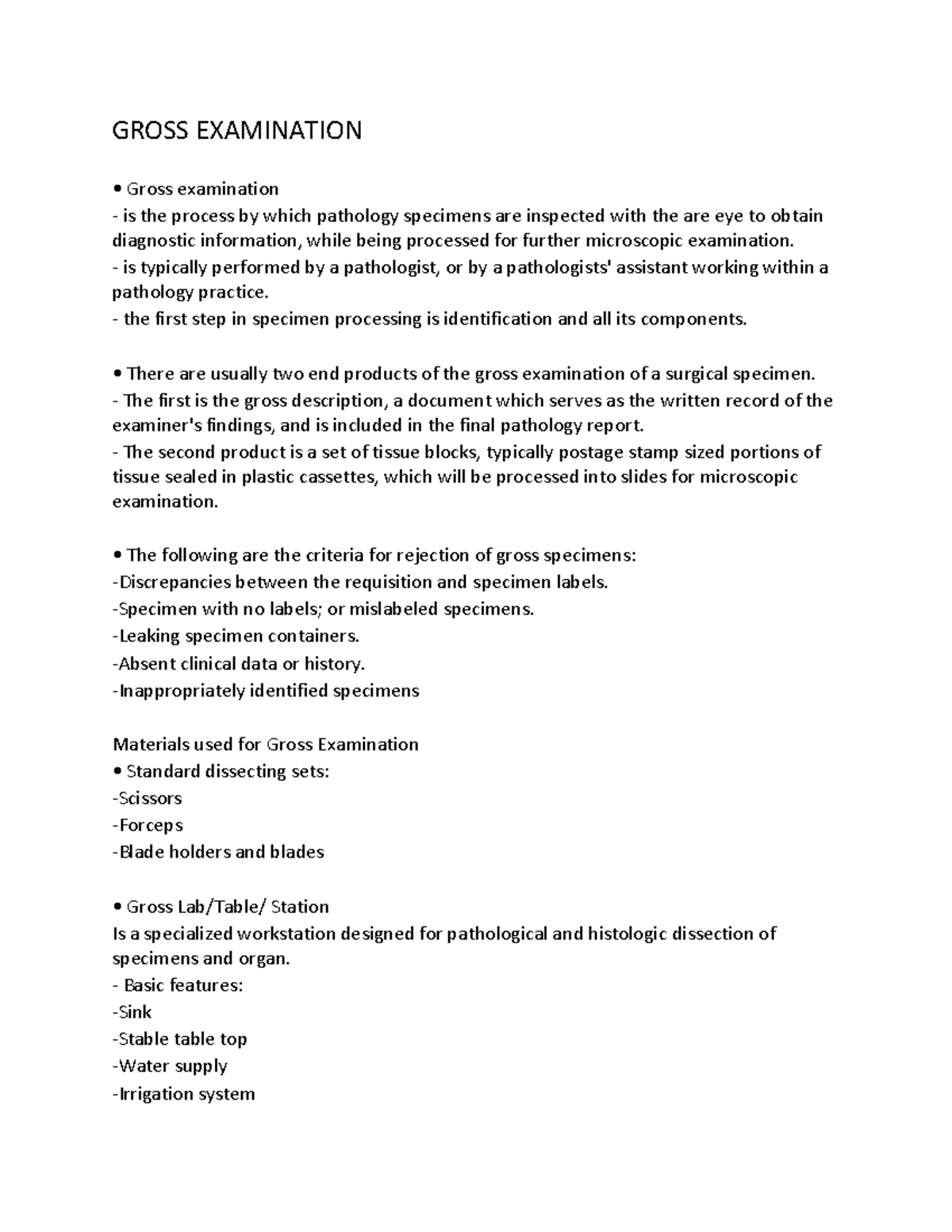 GROSS 206 - Lecture Notes on Gross Examination Techniques - Studocu