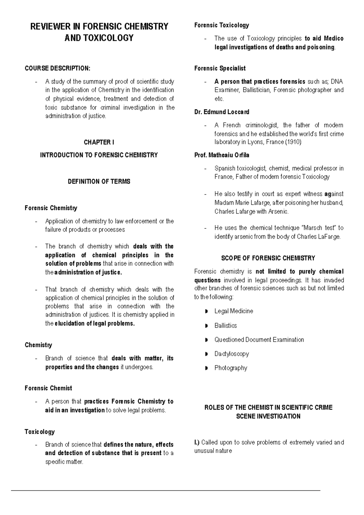 Forensic Chemistry and Toxicology Overview - Course Review Notes - Studocu